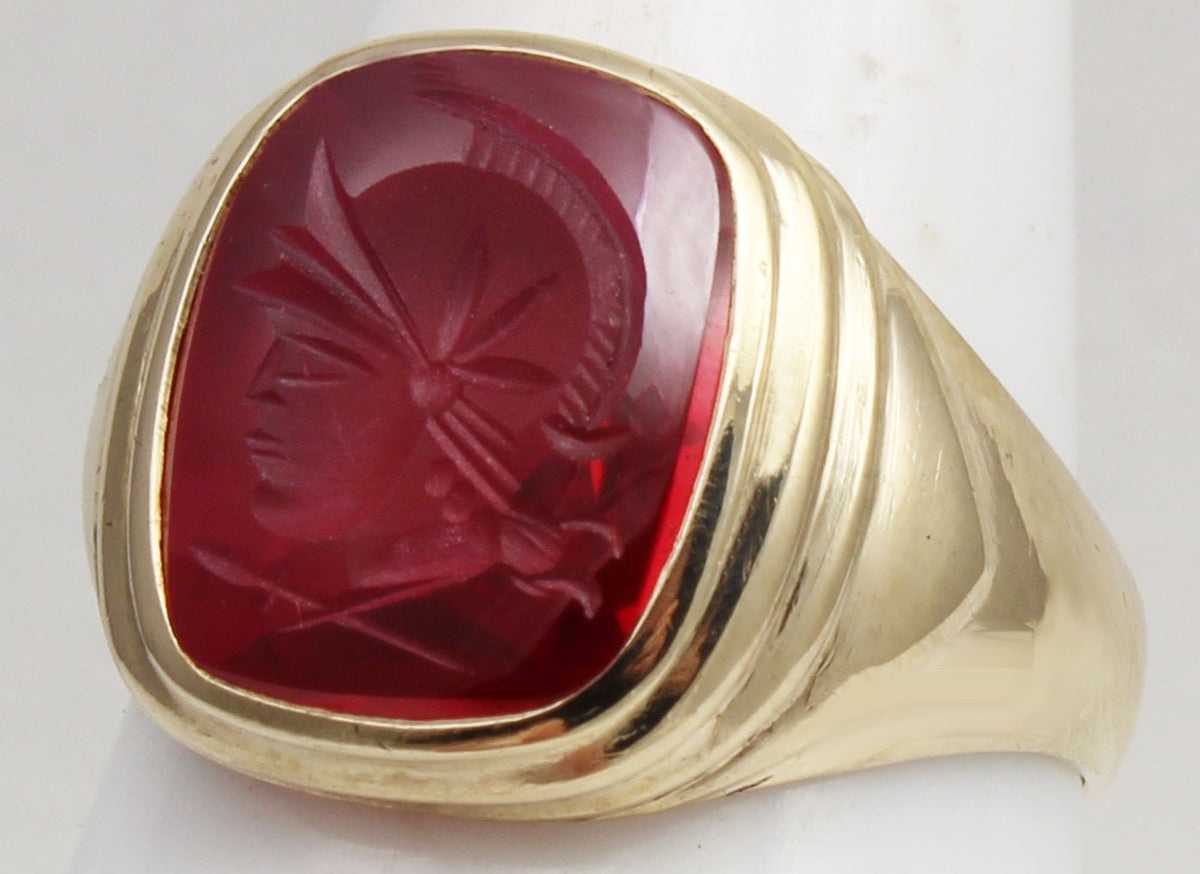 Vintage 1940's SIGNED Baden & Foss of NY Carved Ruby Intaglio 10k Soli ...